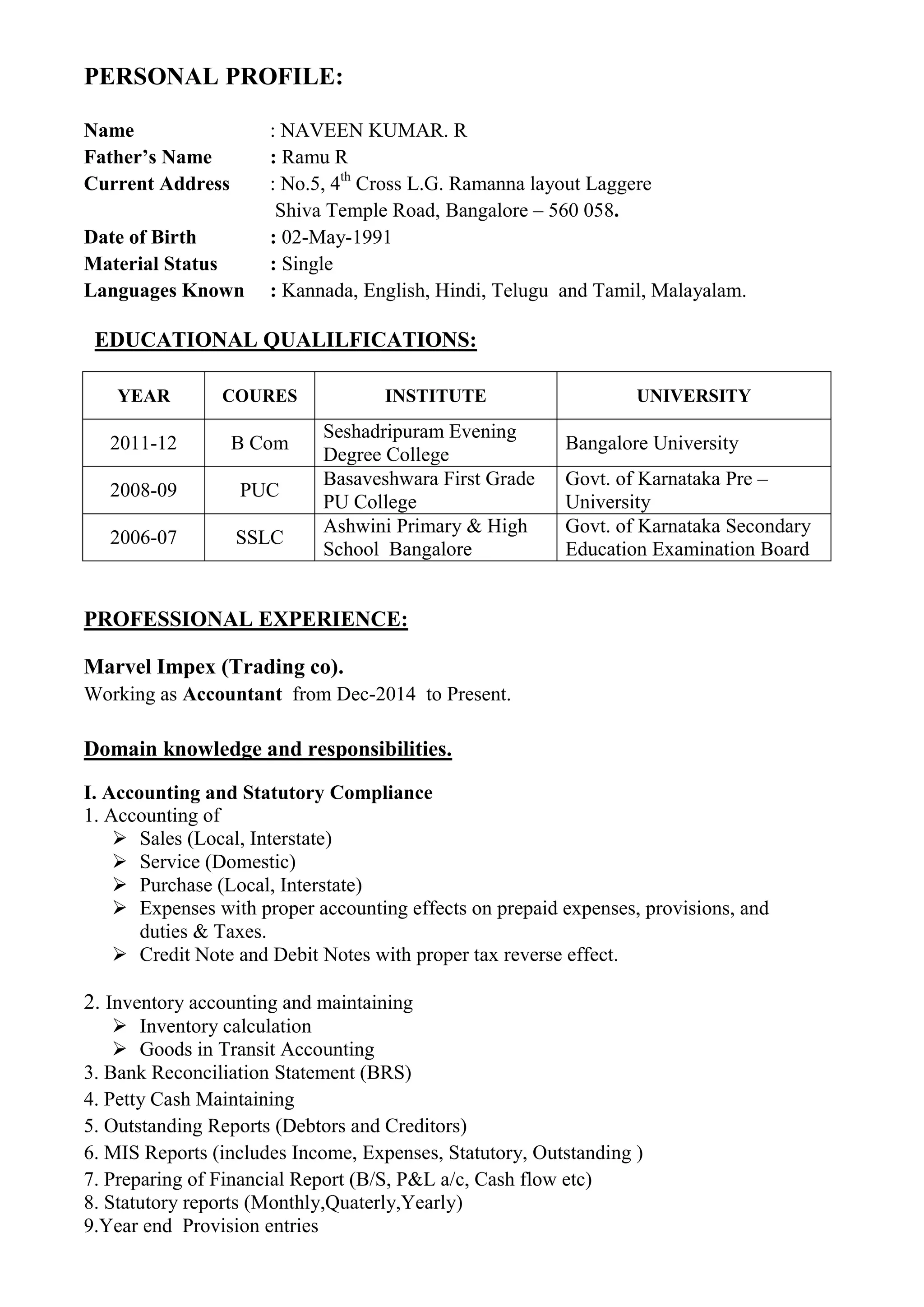 Naveen CV | PDF