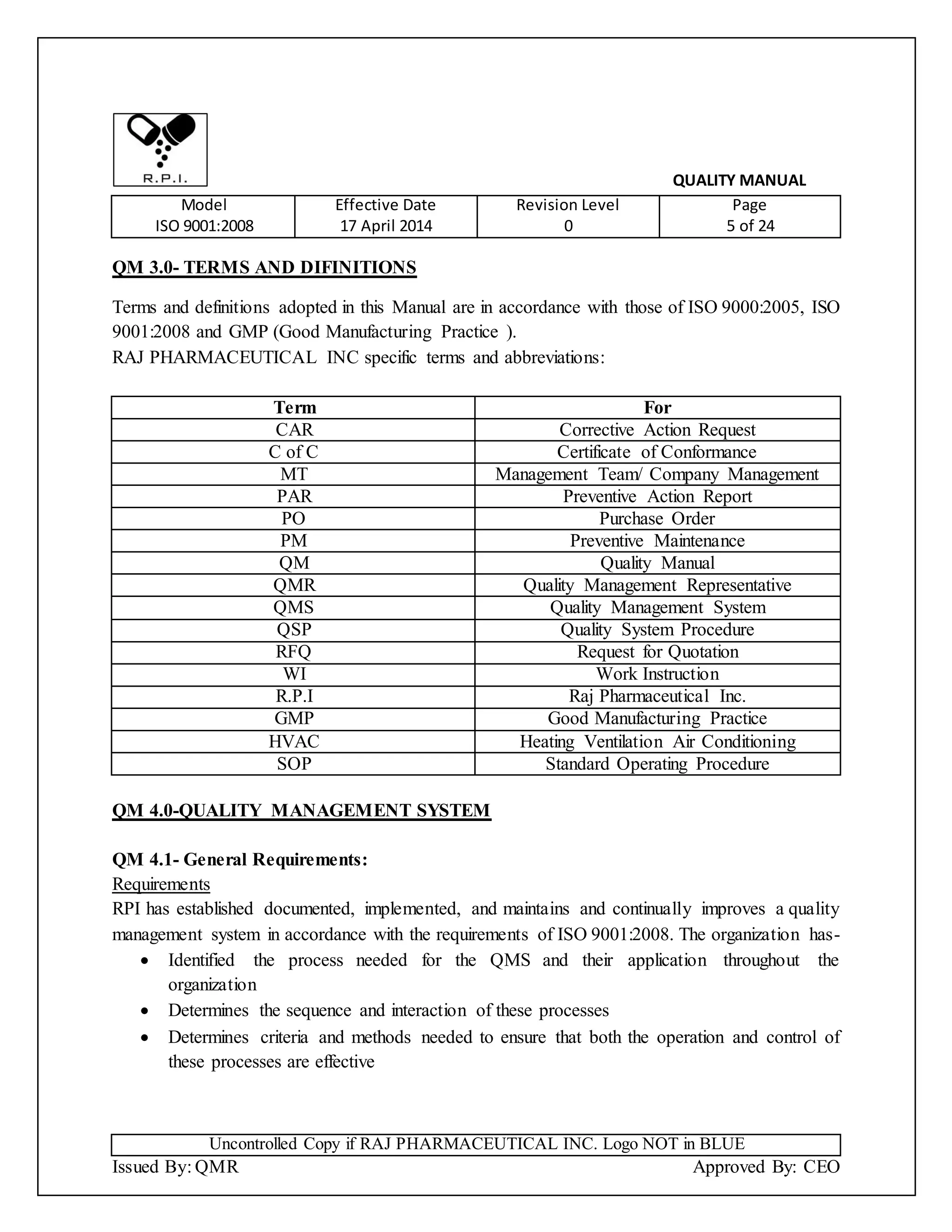 QUALITY MANUAL with new times-1 | PDF