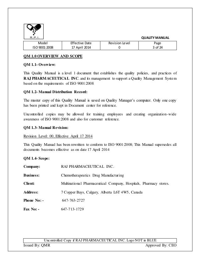 Manufacturing Quality Manual Template | PDF Template