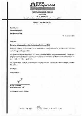 Letter of appreciation- High performance 2016 | PDF