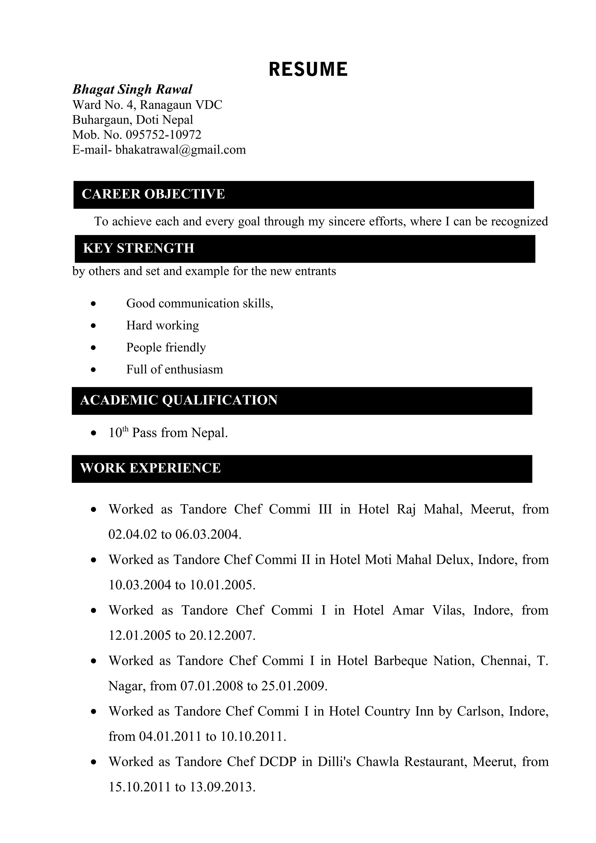 Bhagat Resume. executive chef | PDF