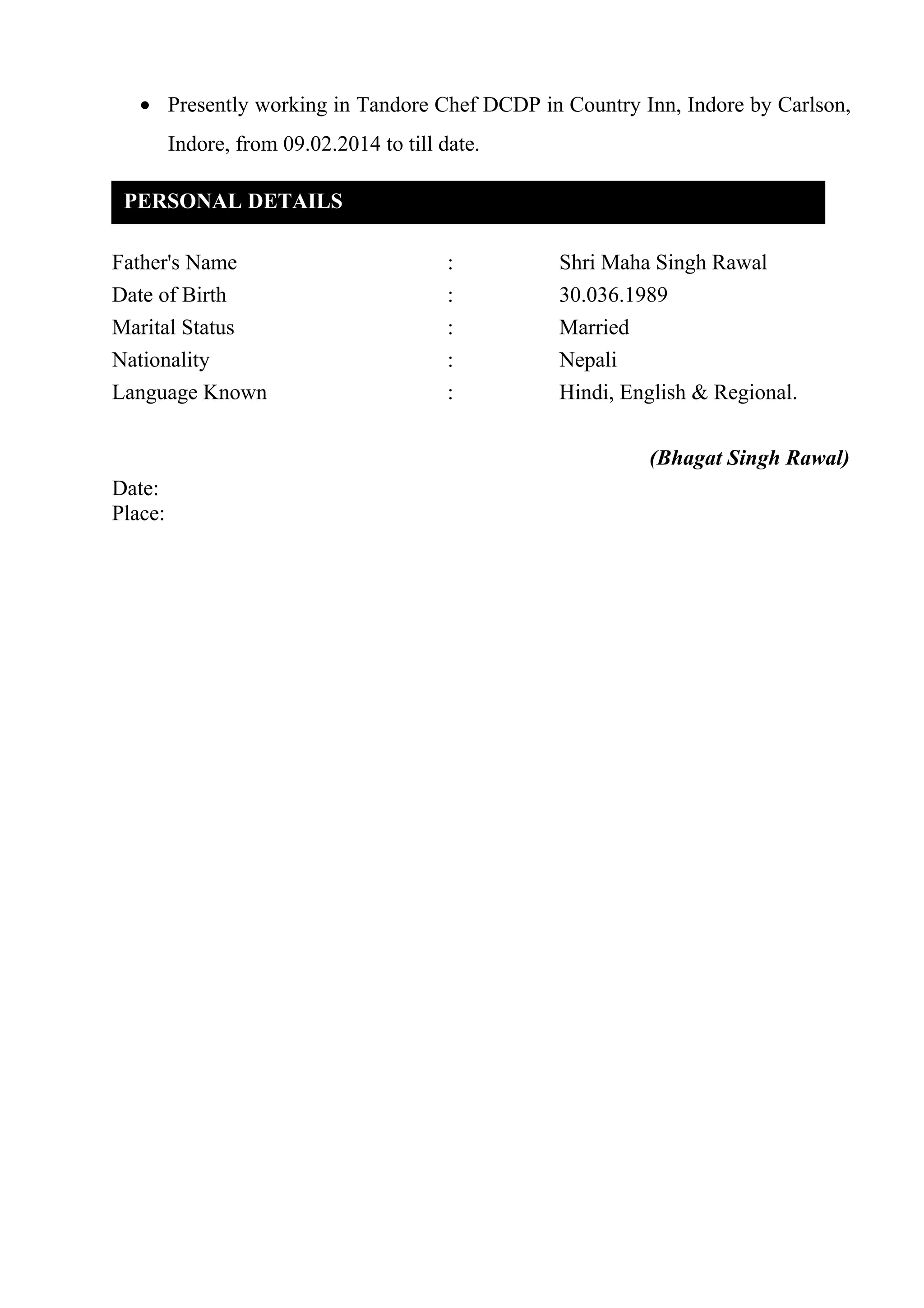 Bhagat Resume. executive chef | PDF