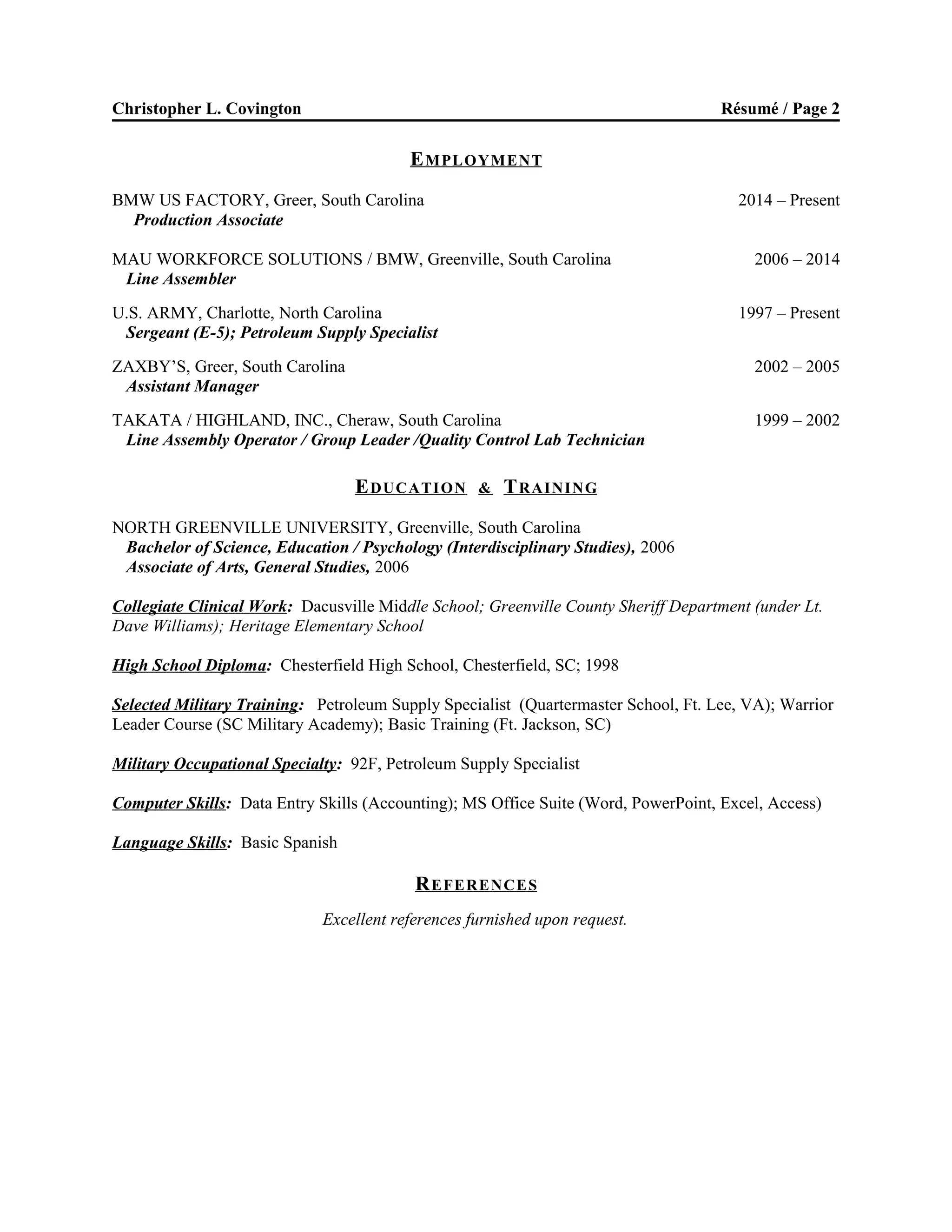 Covington, Chris Resume | DOC