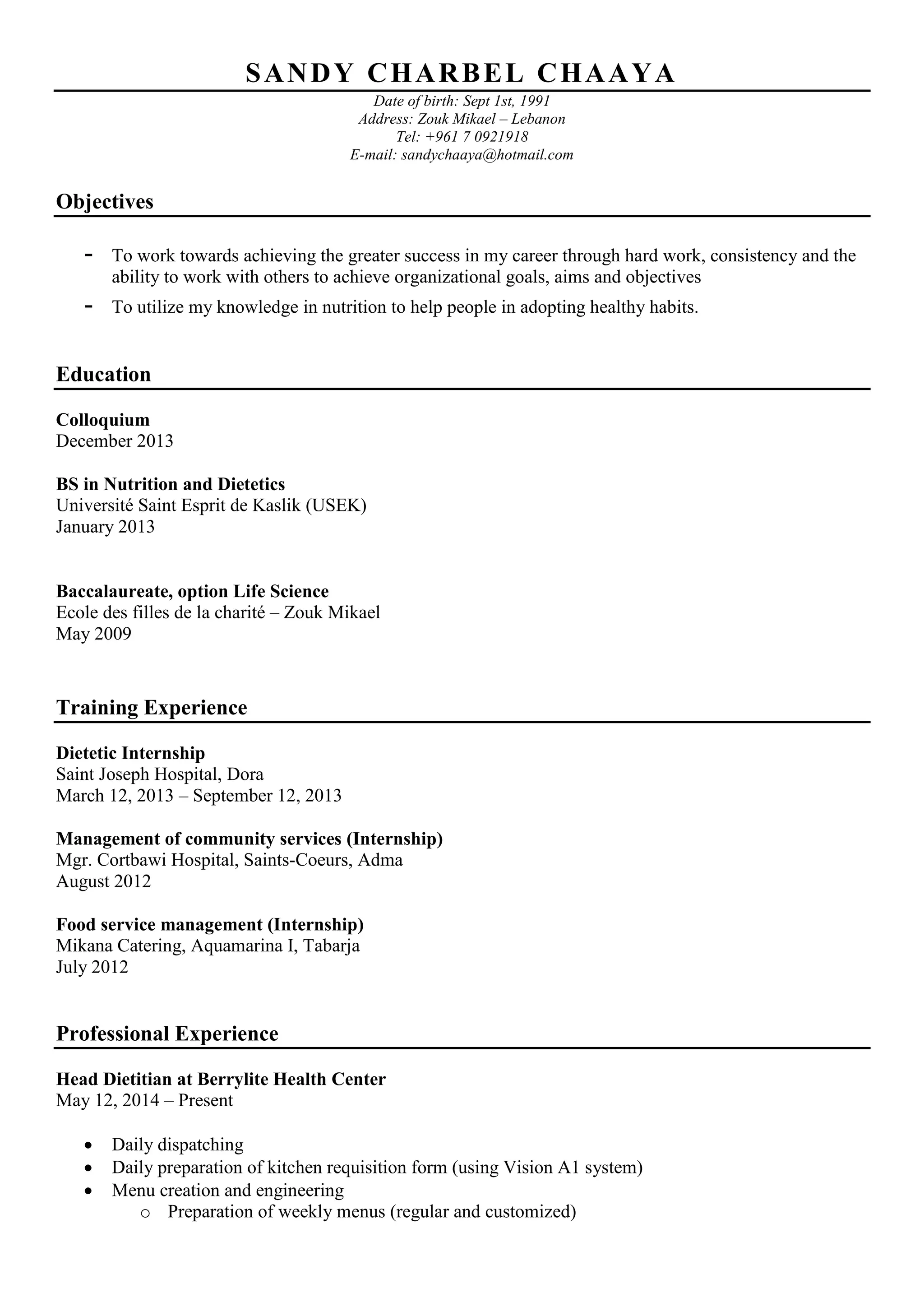 Sandy Chaaya Resume | PDF