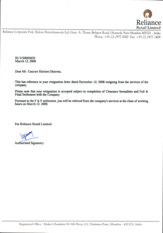 RIL Relieving letter | PDF