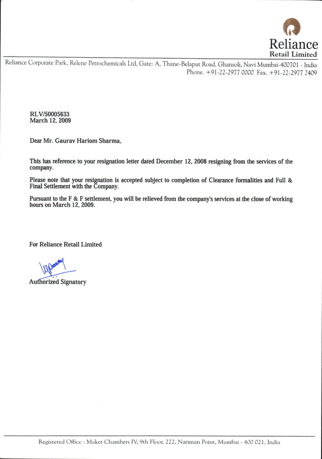 RIL Relieving letter | PDF