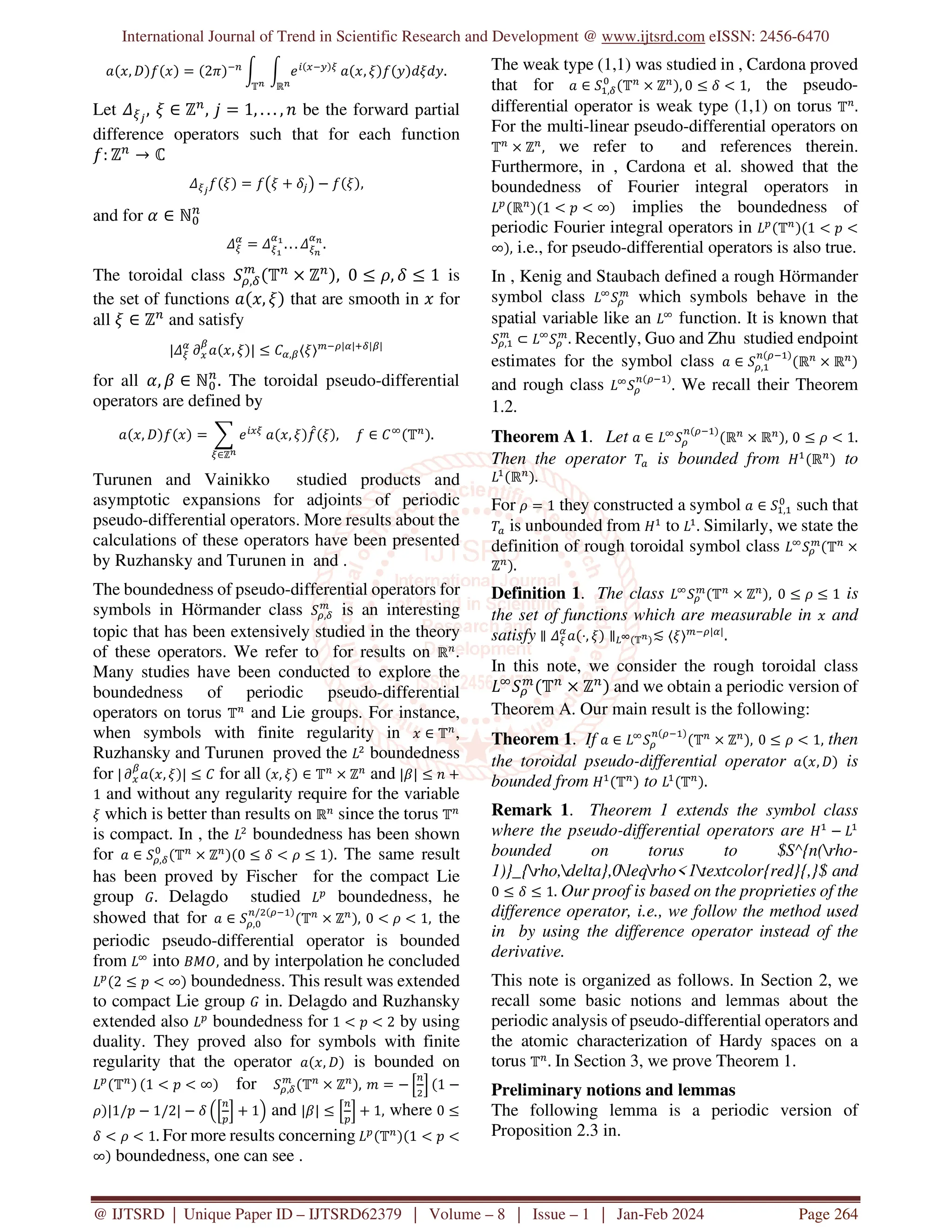 H1 L1 Boundedness of Rough Toroidal Pseudo Differential Operator | PDF