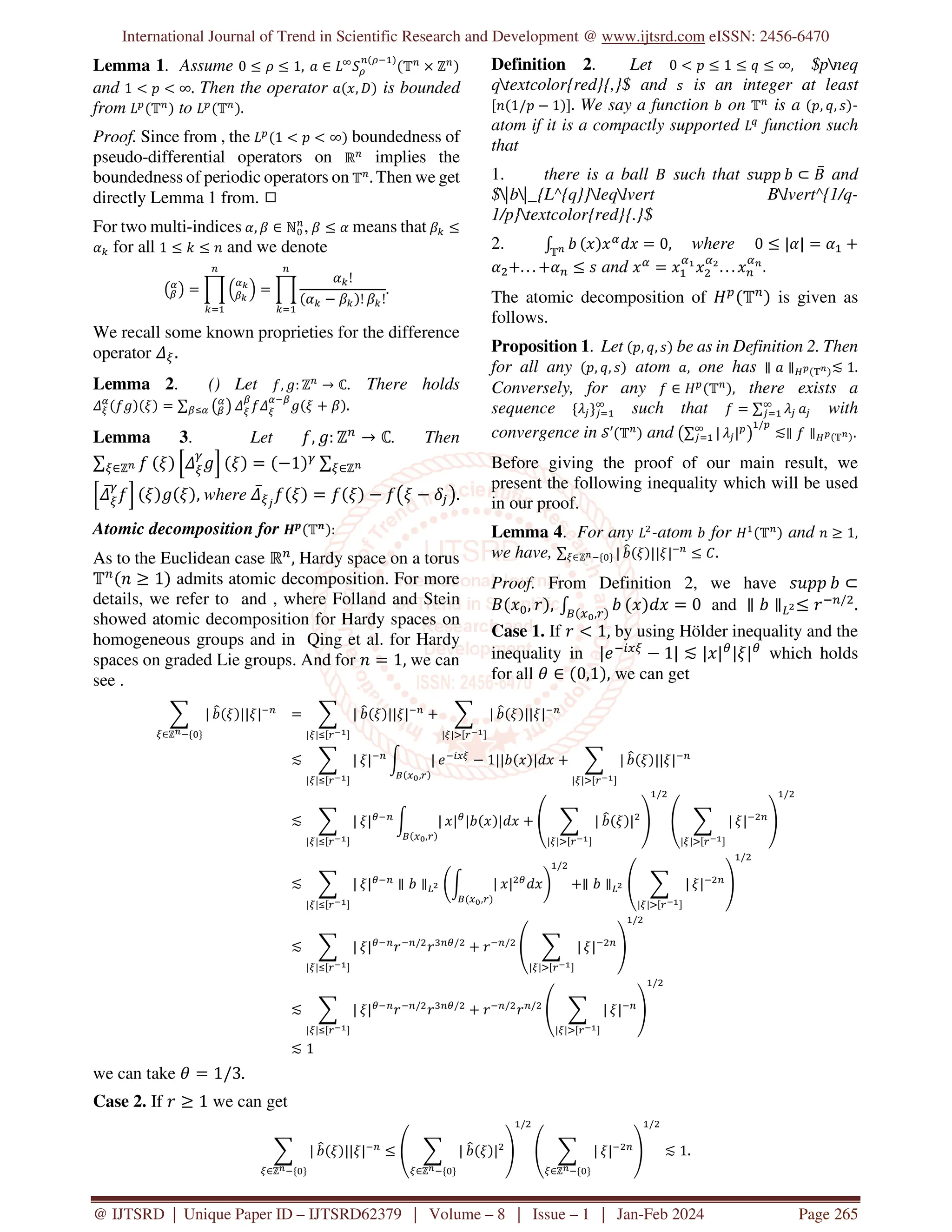H1 L1 Boundedness of Rough Toroidal Pseudo Differential Operator | PDF