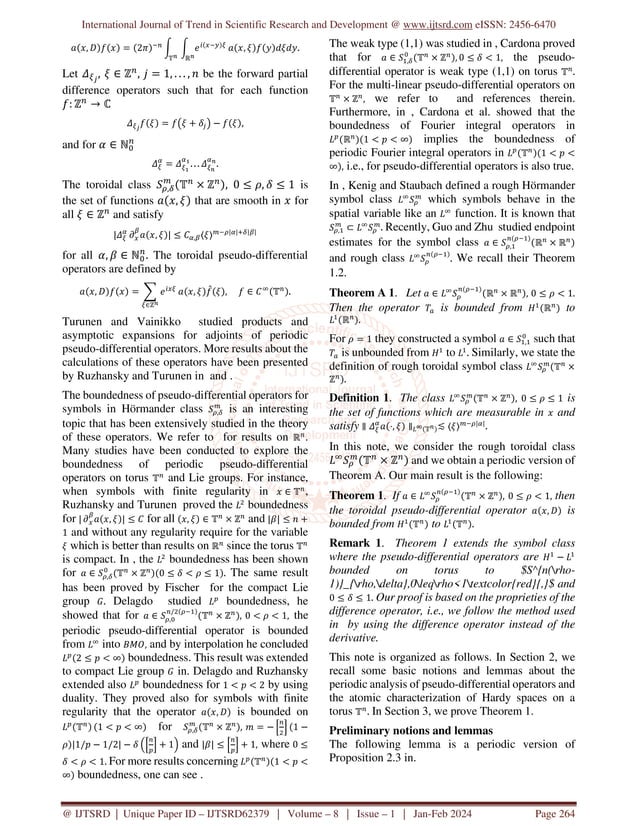 H1 L1 Boundedness of Rough Toroidal Pseudo Differential Operator | PDF