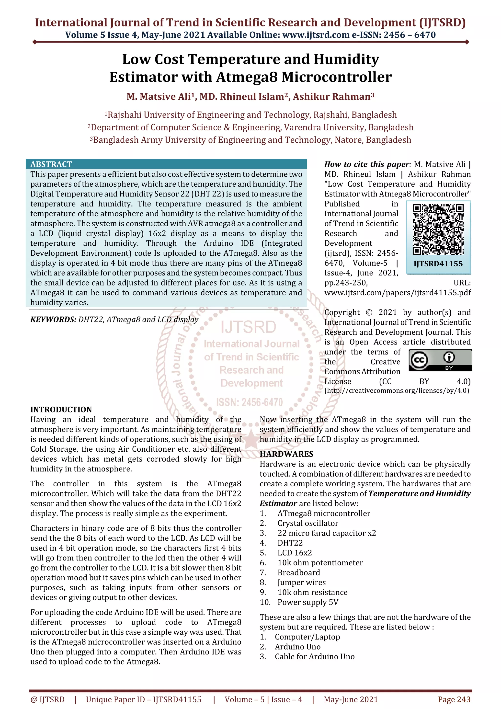 Low Cost Temperature And Humidity Estimator With Atmega8 Microcontroller Pdf