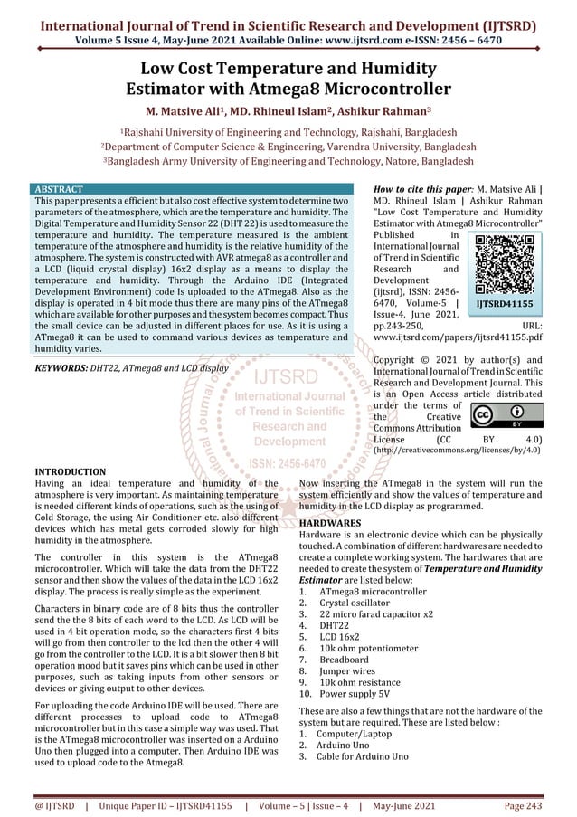 Low Cost Temperature and Humidity Estimator with Atmega8 Microcontroller | PDF