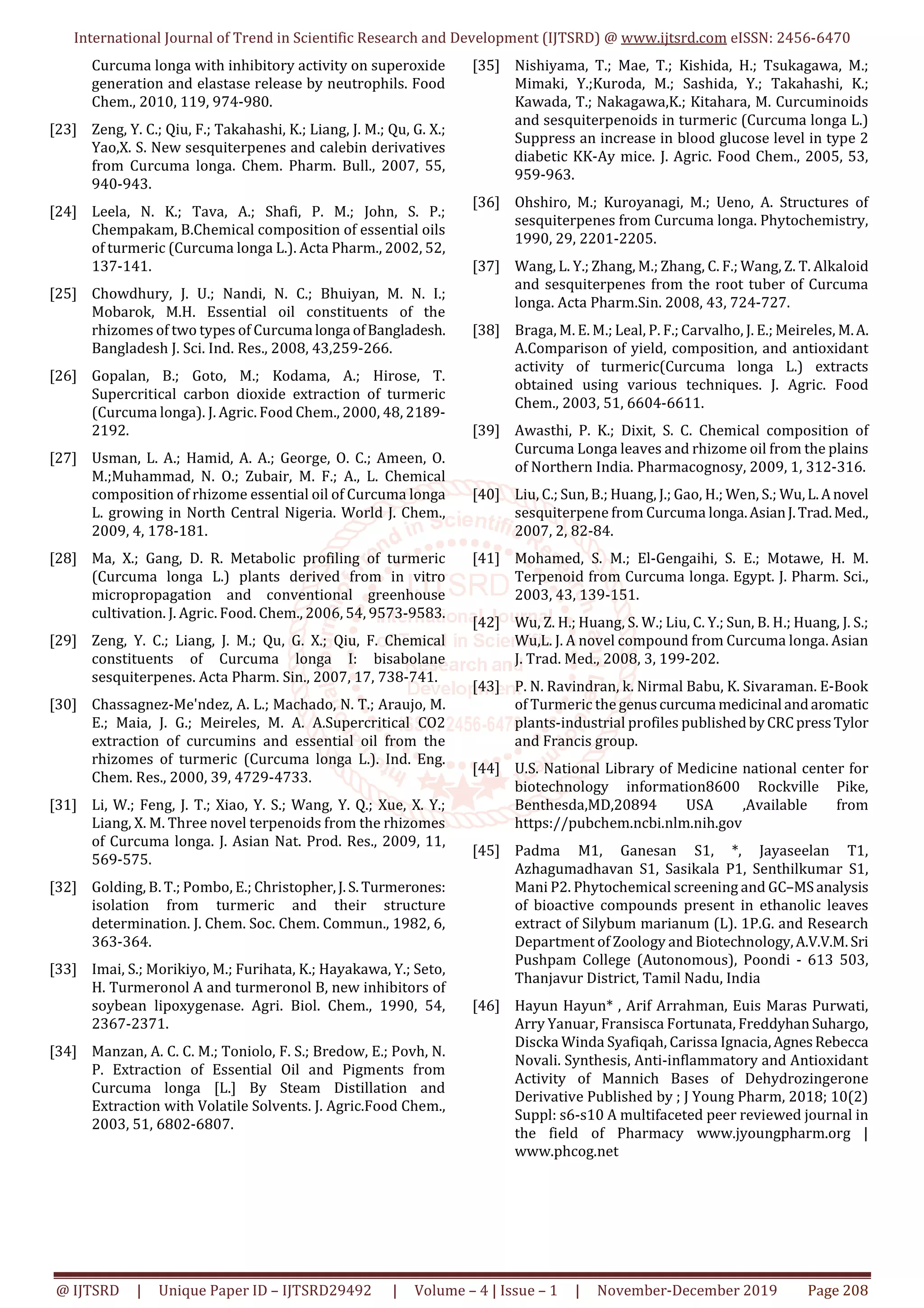 Review Article on Chemical Constituents and uses of Turmeric Plant | PDF
