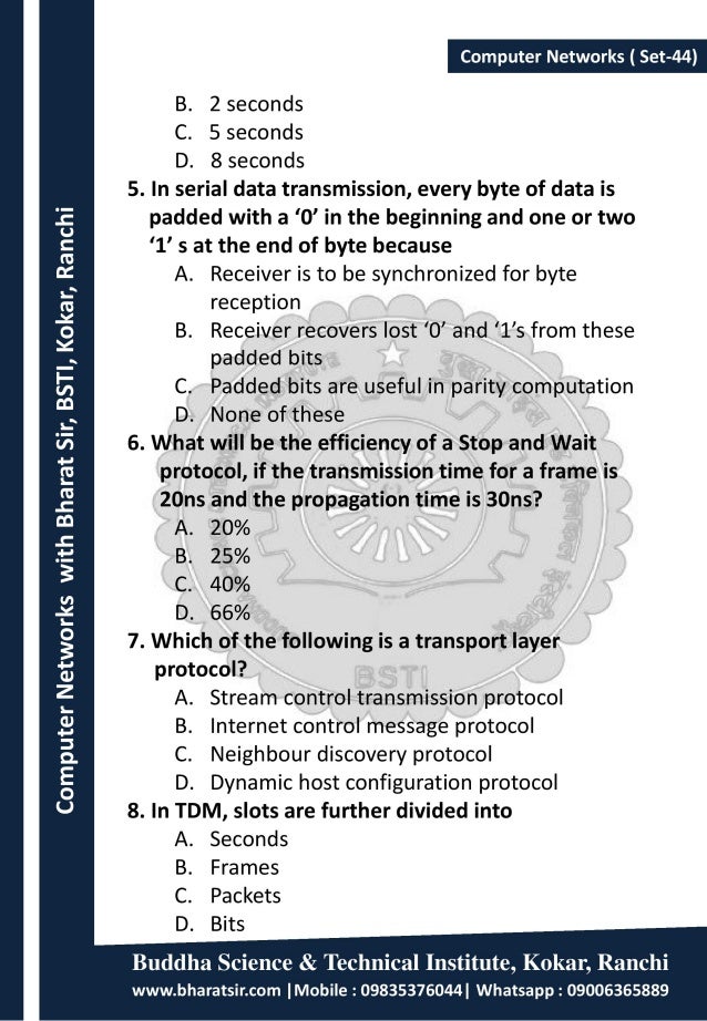 BSTI-BharatSir : Computer Network , Set-44 | PDF