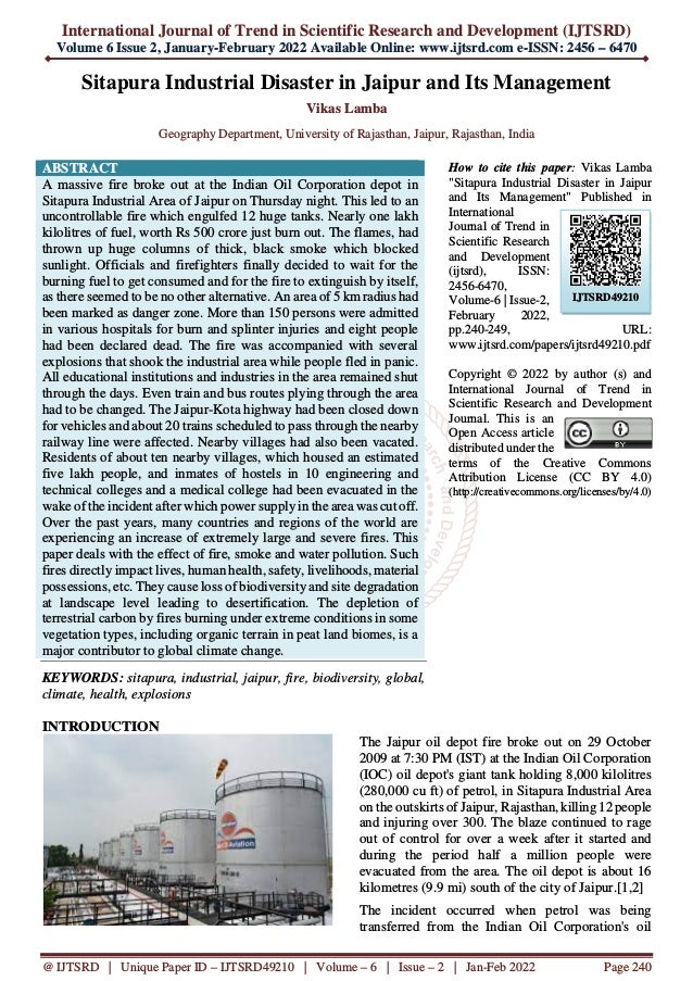 Sitapura Industrial Disaster in Jaipur and Its Management | PDF