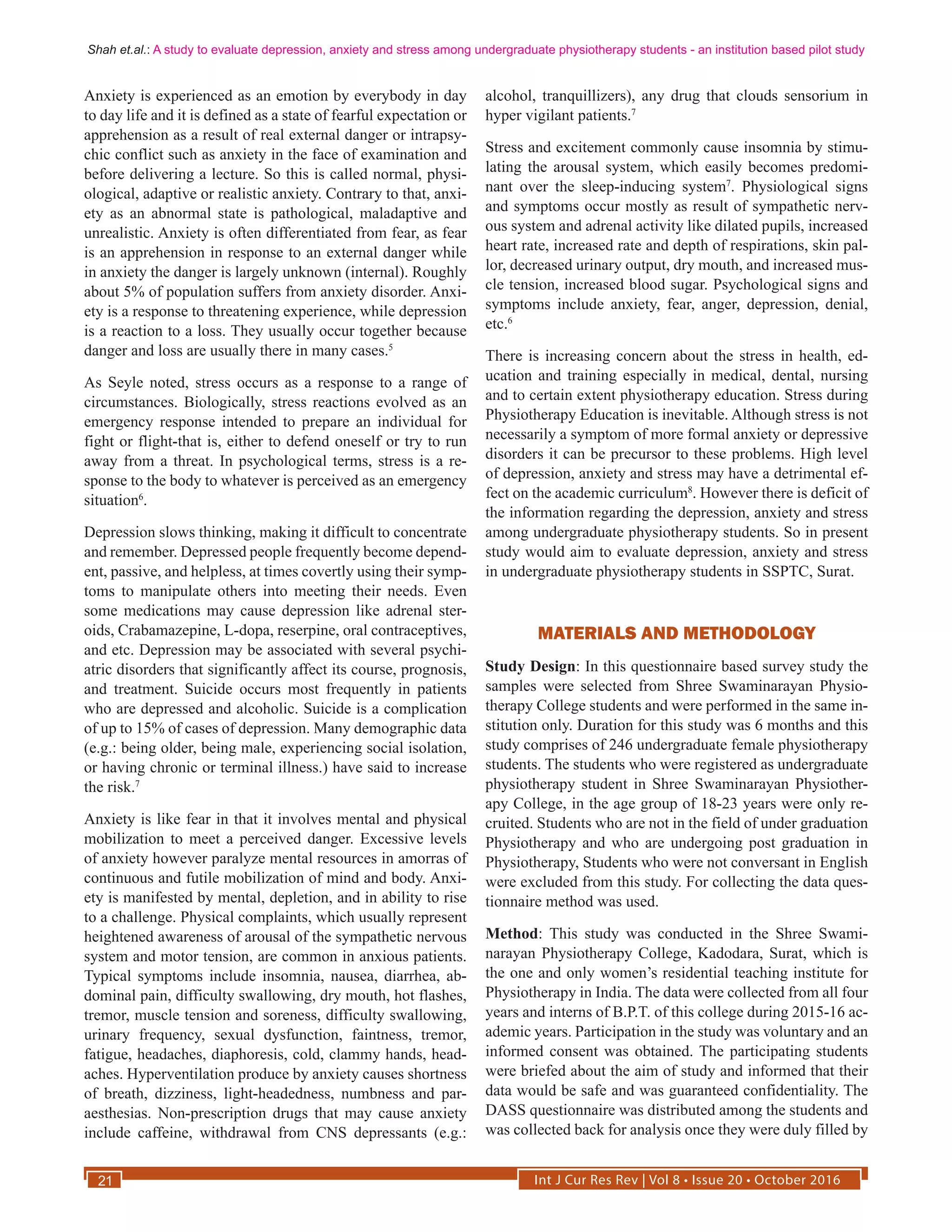 Stress,Anxiety and depression | PDF