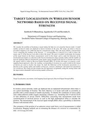 TARGET LOCALIZATION IN WIRELESS SENSOR NETWORKS BASED ON RECEIVED SIGNAL STRENGTH | PDF