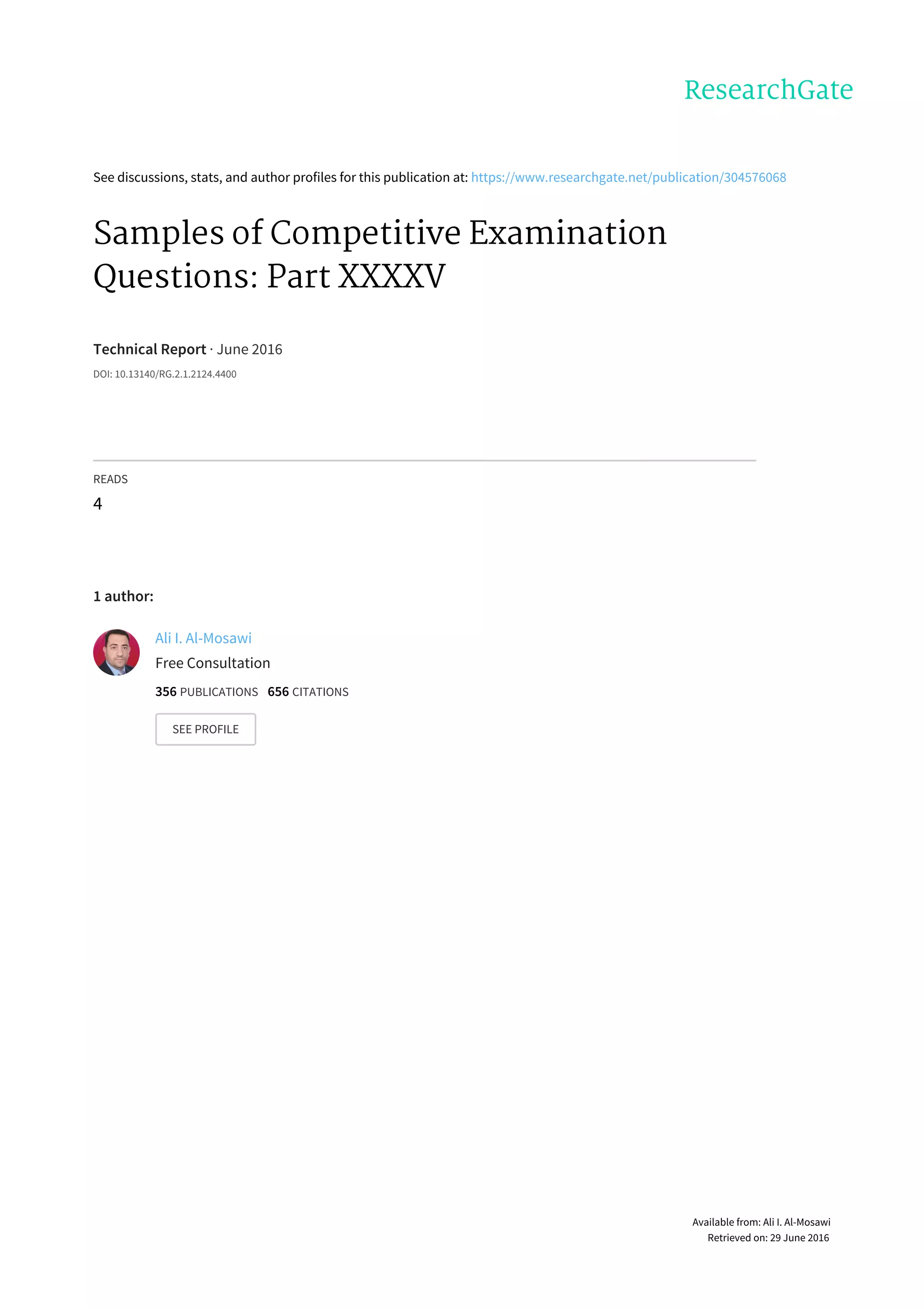 Samples of Competitive Examination Questions: Part XXXXV | PDF