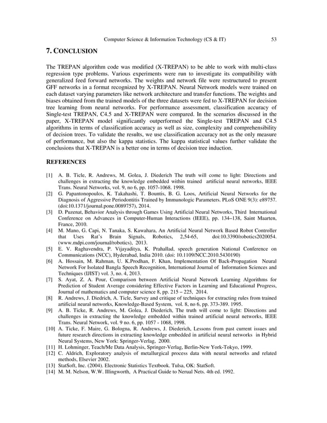 X-TREPAN: A MULTI CLASS REGRESSION AND ADAPTED EXTRACTION OF COMPREHENSIBLE DECISION TREE IN ...