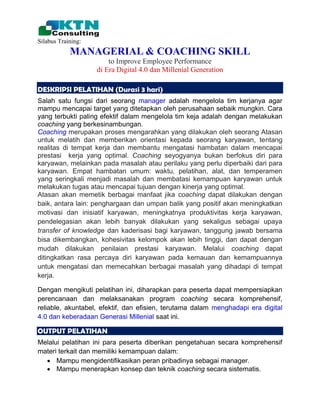 Silabus Training "MANAGERIAL & COACHING SKILL di Era Digital 4.0" | PDF