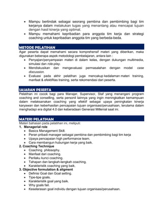 Silabus Training "MANAGERIAL & COACHING SKILL di Era Digital 4.0" | PDF