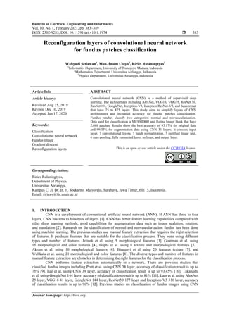 Reconfiguration layers of convolutional neural network for fundus patches classification | PDF