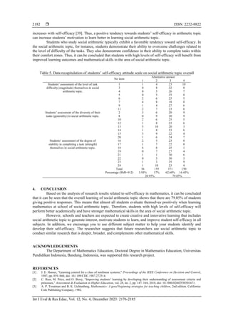 Students’ mathematics self-efficacy in learning social arithmetic topic | PDF