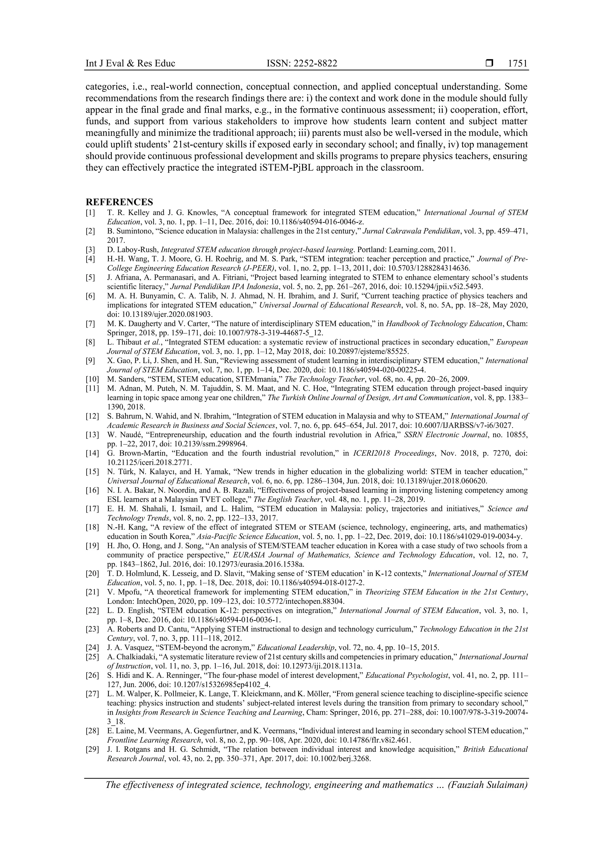 The effectiveness of integrated science, technology, engineering and ...