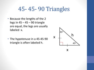 Right Triangle Formula 45 45 90