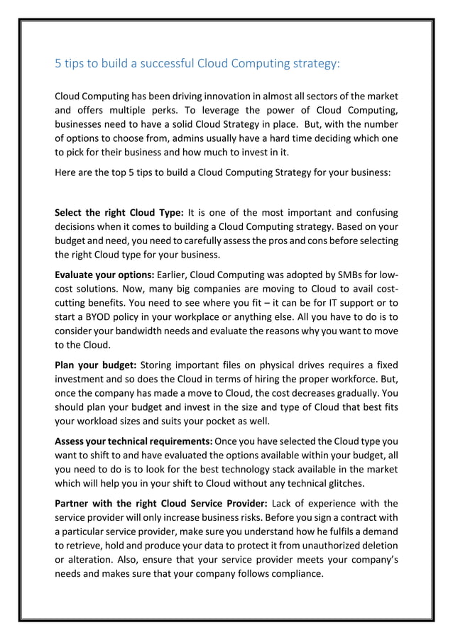 5 Tips to build a successful Cloud Computing Strategy | Sysfore | PDF ...