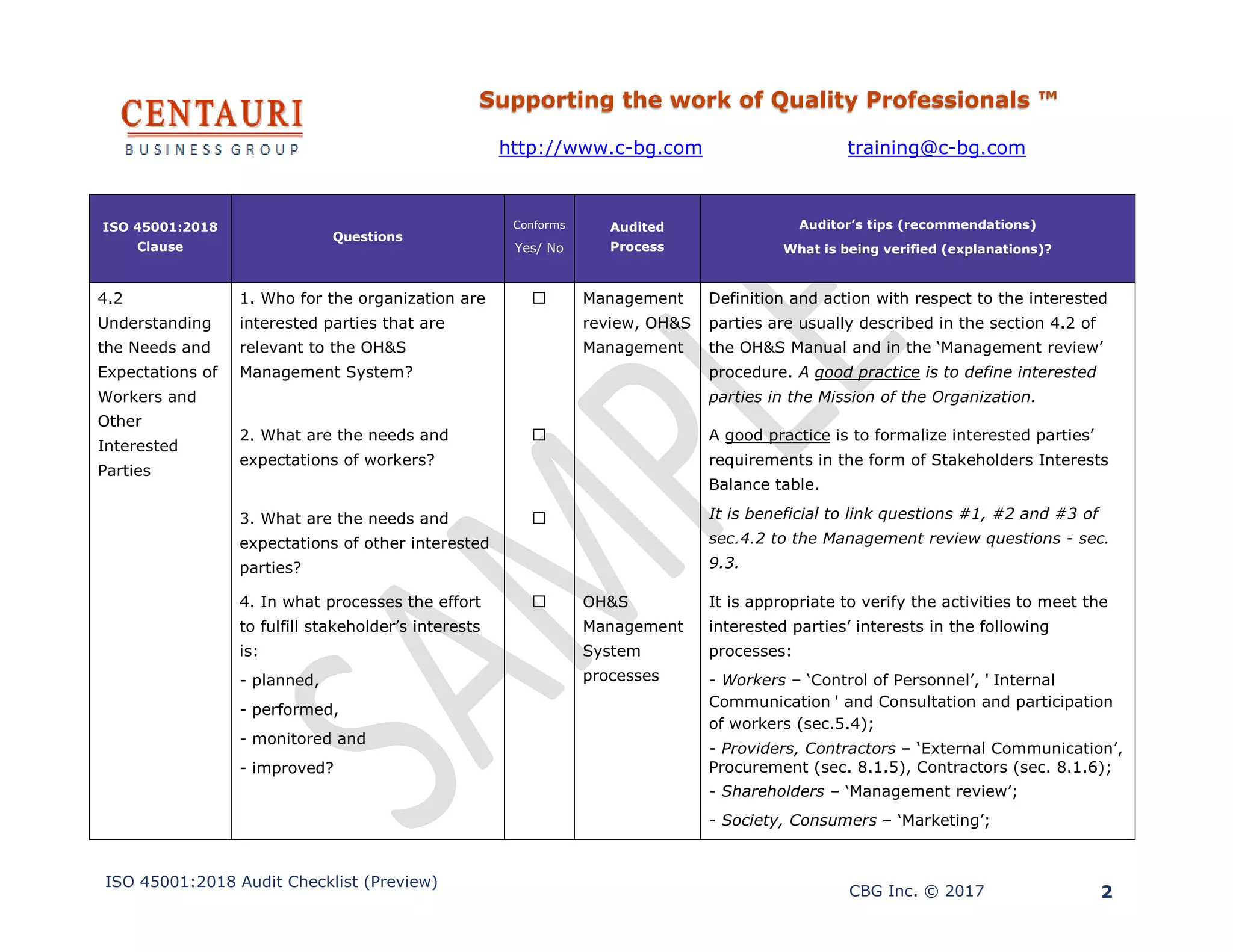 ISO 45001:2018 Audit checklist (preview) | PDF