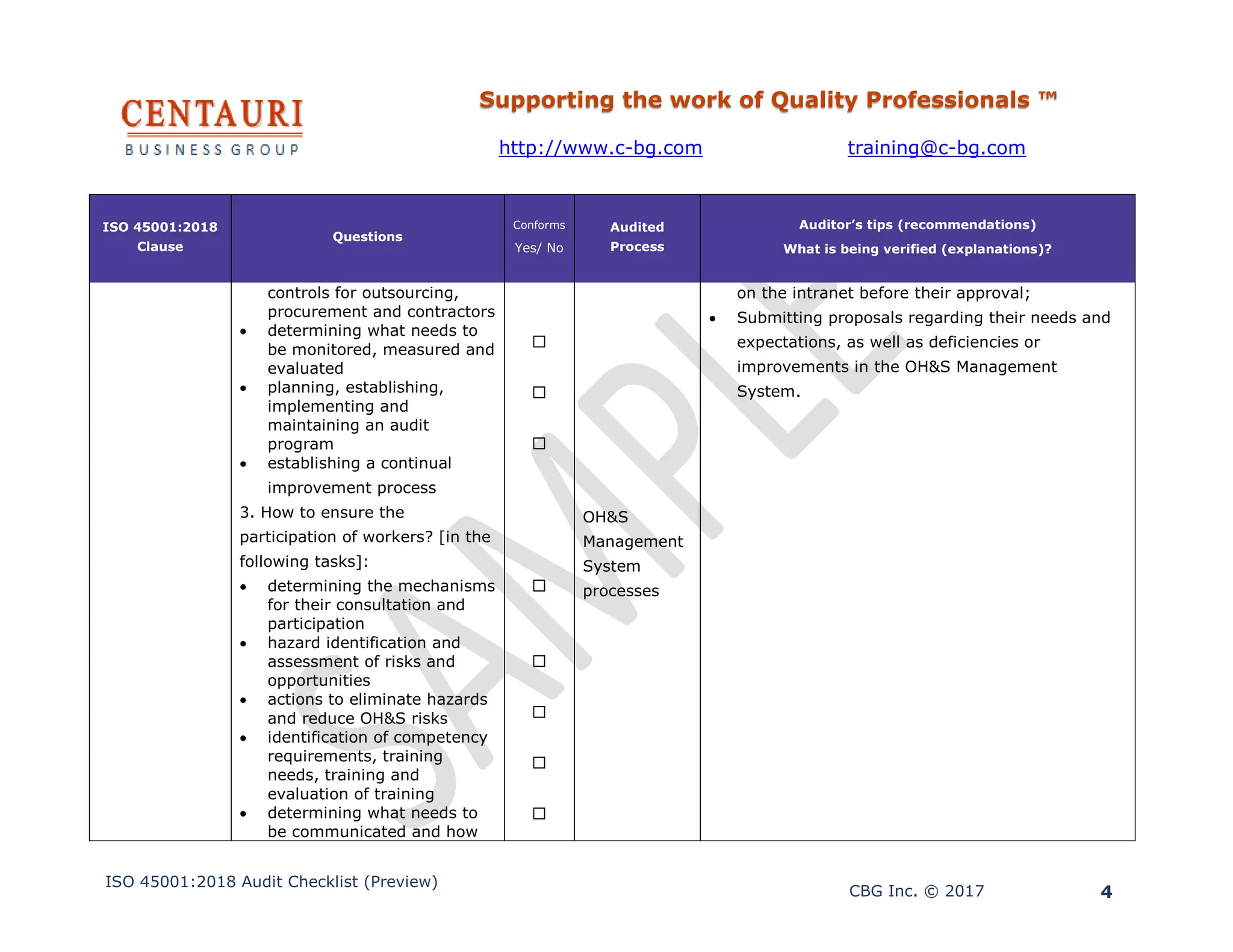 ISO 45001:2018 Audit checklist (preview) | PDF