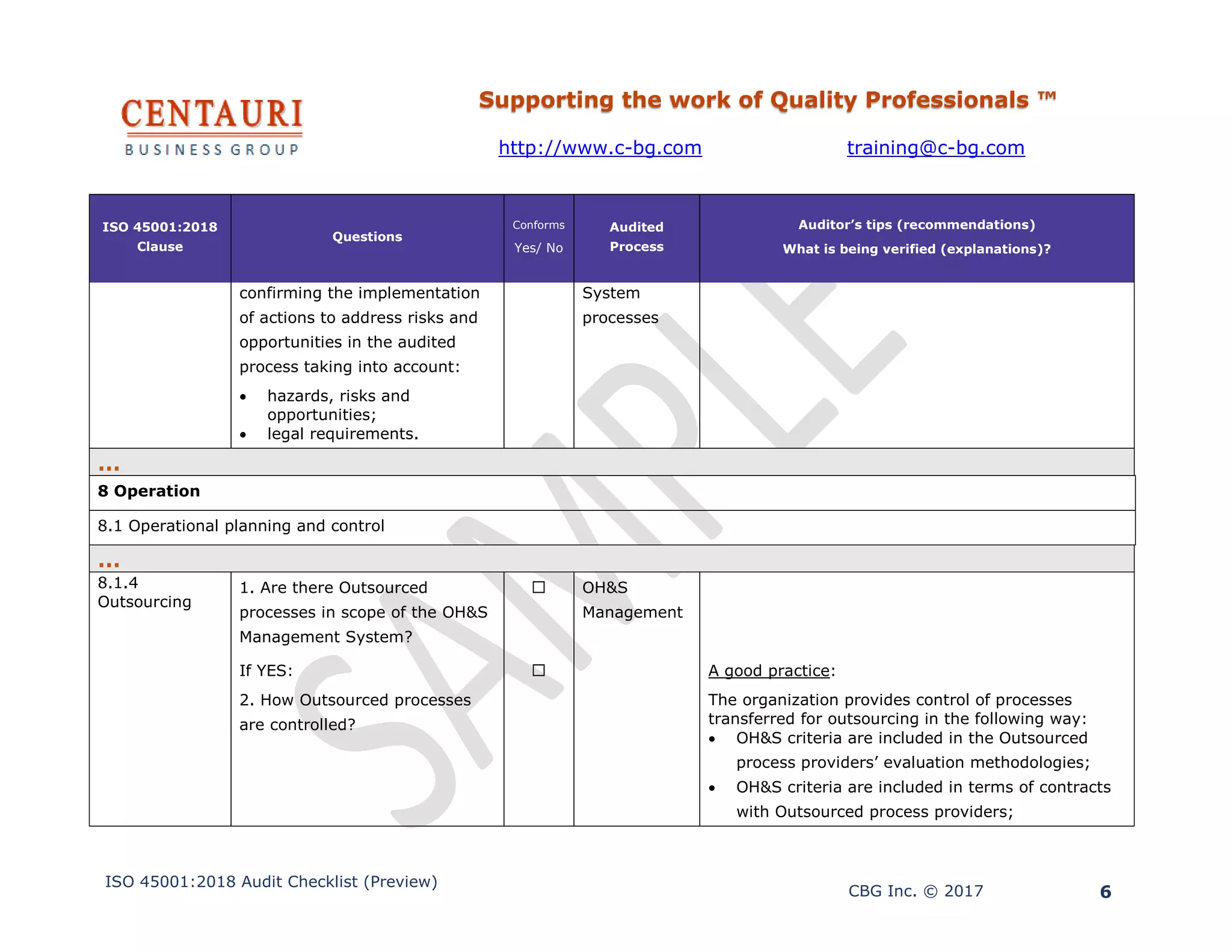 ISO 45001:2018 Audit checklist (preview) | PDF