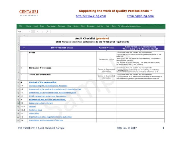 45001.2018.audit.checklist.excel.preview | PDF | Business Accounting ...