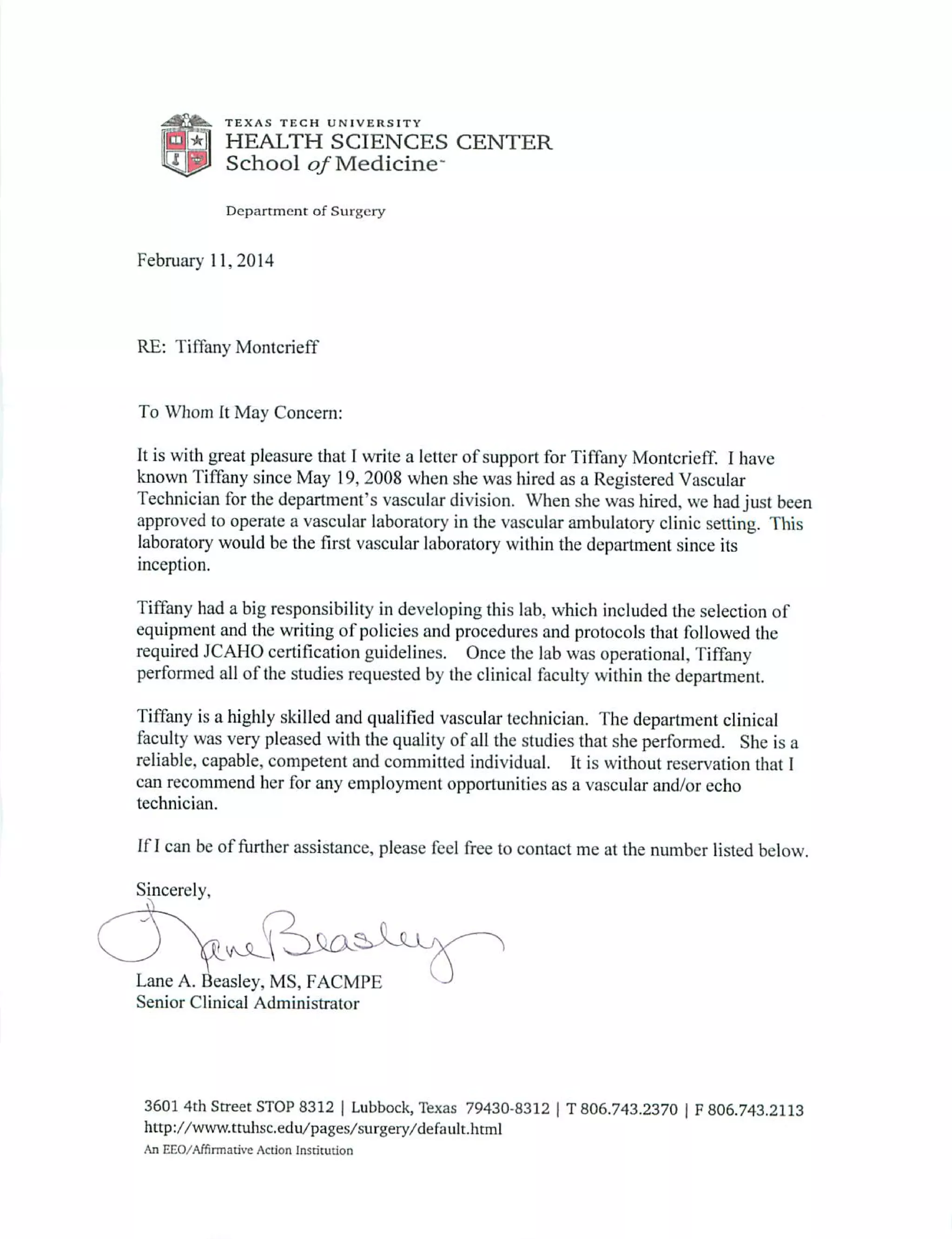 Lane Beasley Recom Letter | PDF