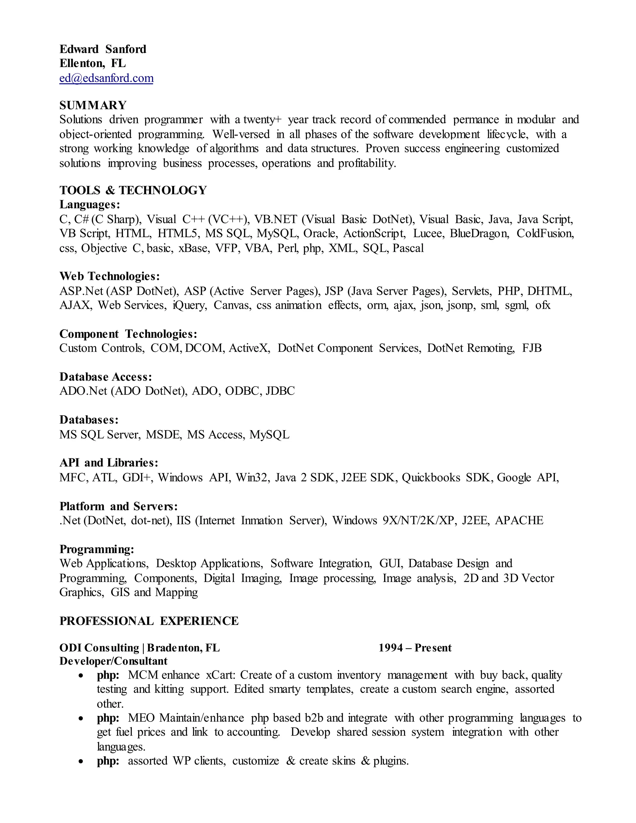 Ed Sanford LinkedIn Resume | DOCX | Web Development | Internet