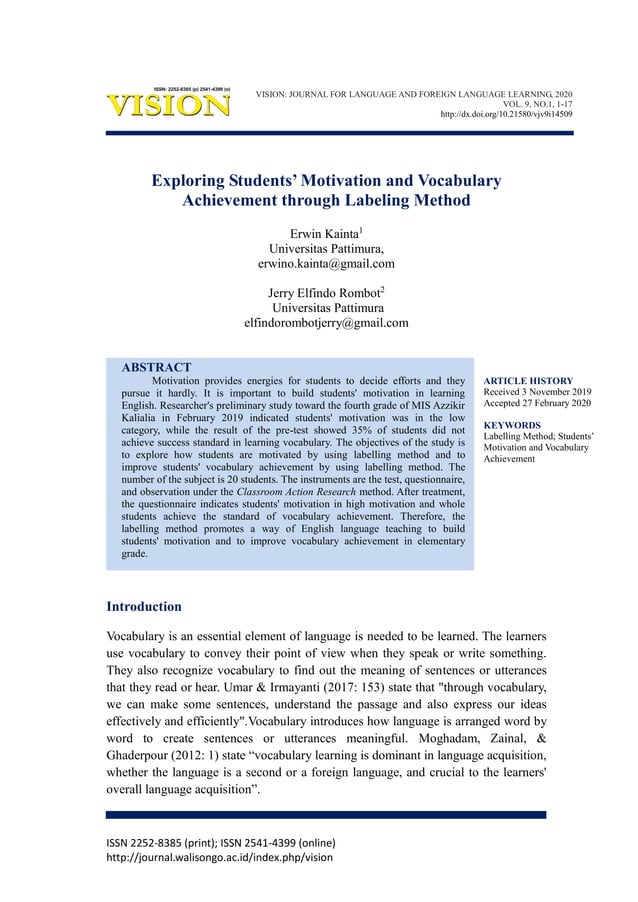 Labeling Method Boosts Students' Motivation and Vocabulary | PDF