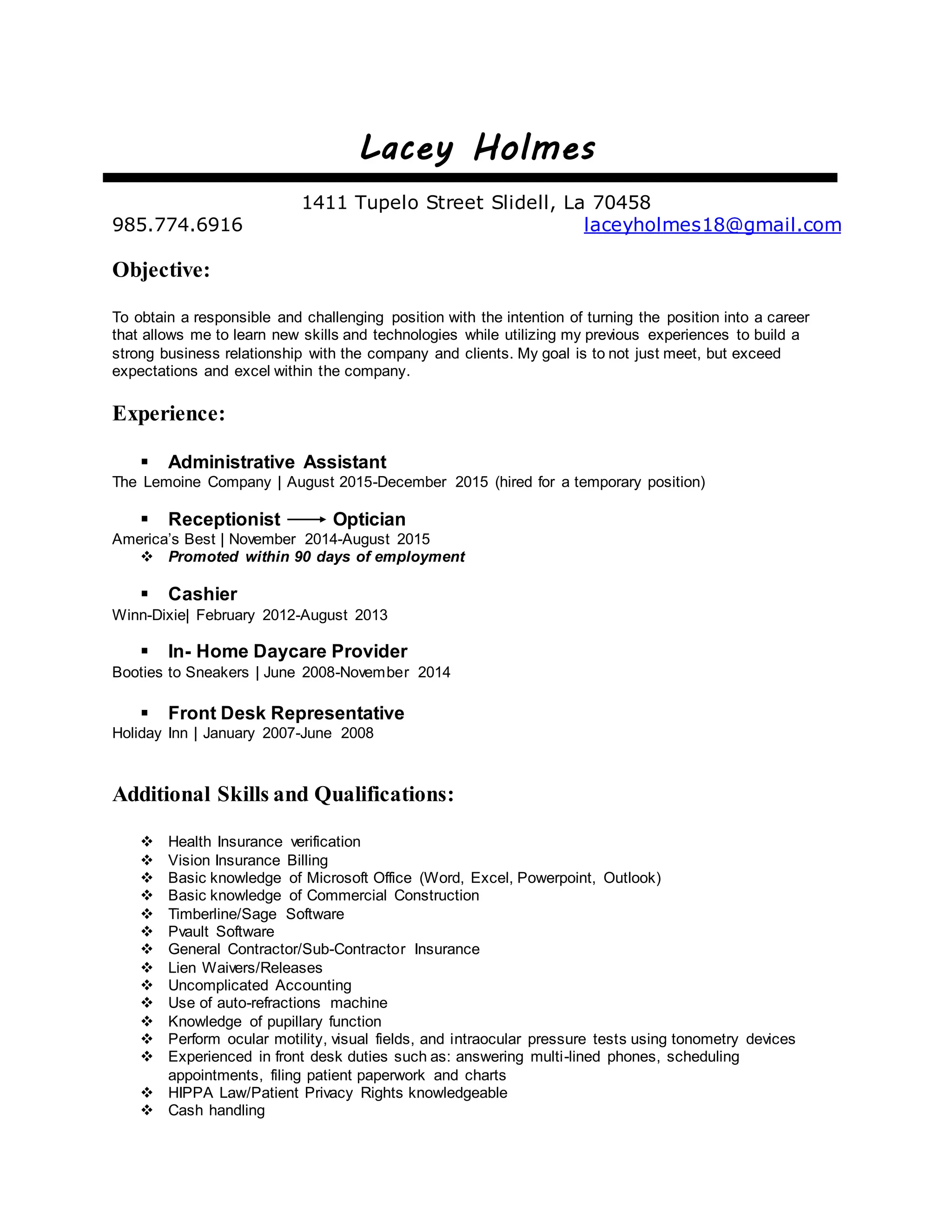 Lacey Holmes' Resume | DOCX