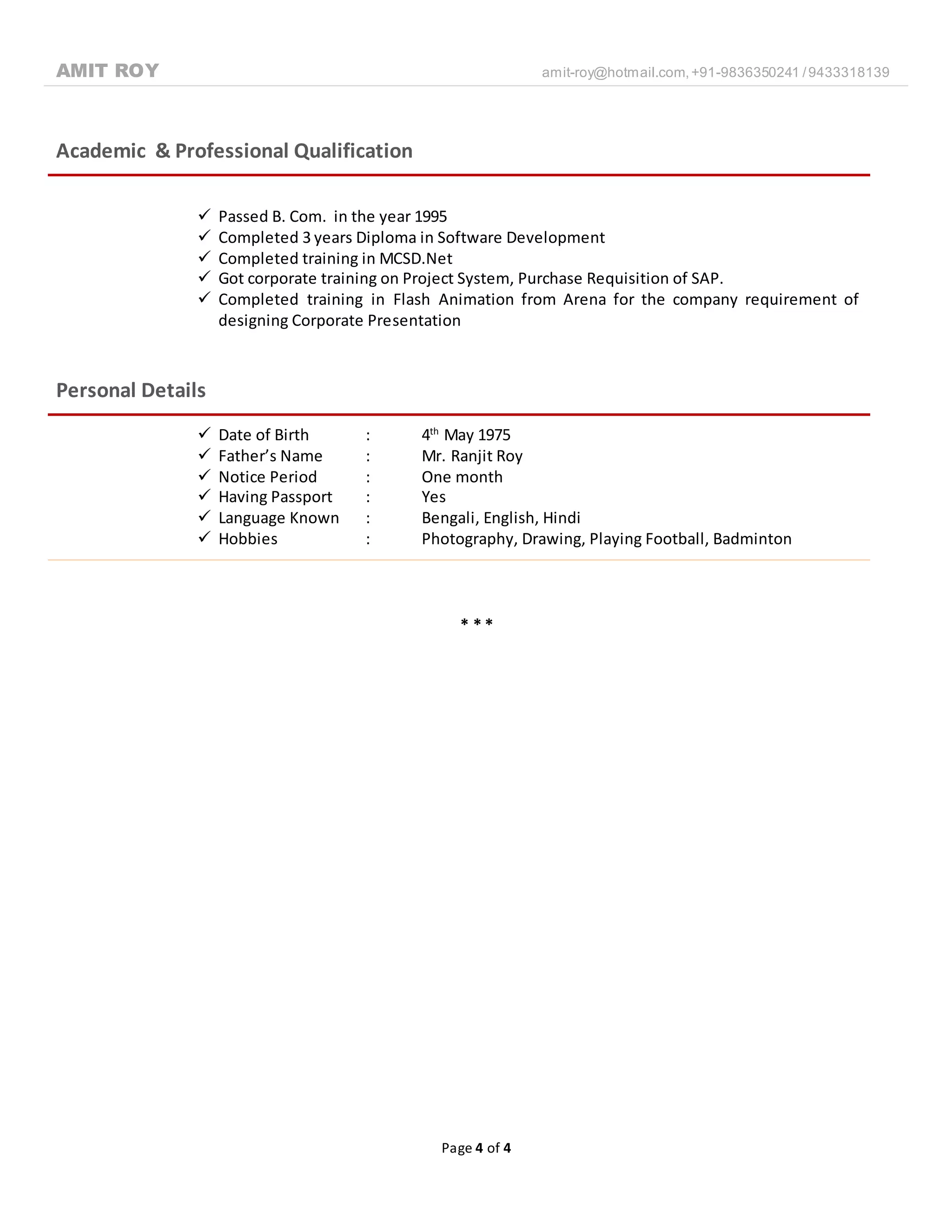 Resume_Amit_Roy | DOCX | IT and Internet Support | Internet