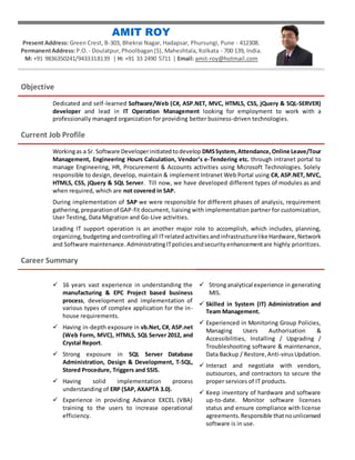 Resume_Amit_Roy | DOCX | IT and Internet Support | Internet