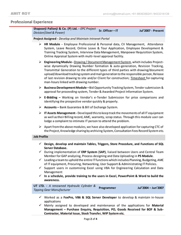 Resume_Amit_Roy | DOCX | IT and Internet Support | Internet