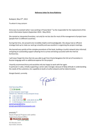 Anna Riabinina Reference Letter | PDF