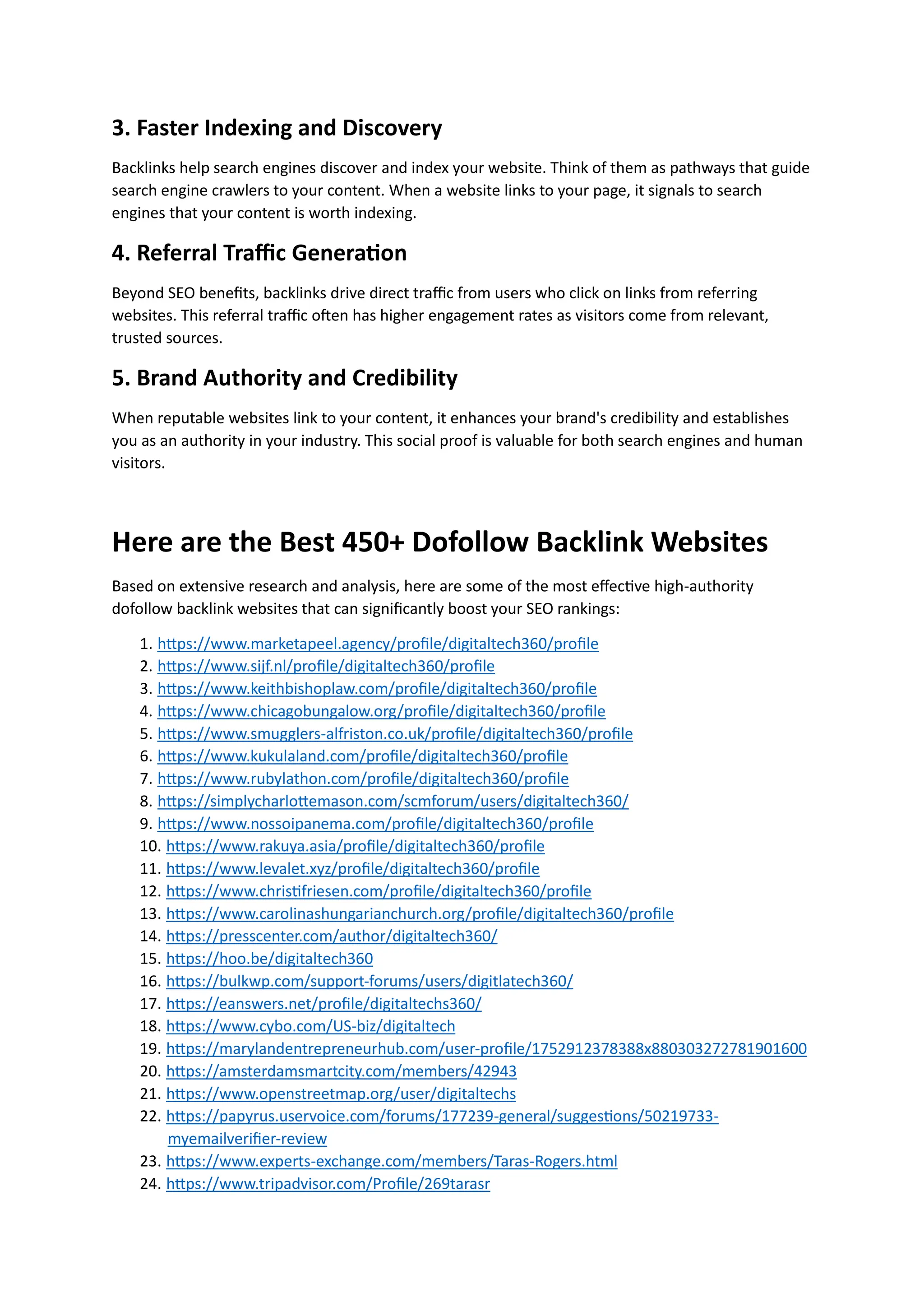 List of 450+ Fresh Dofollow Backlink Sites | PDF
