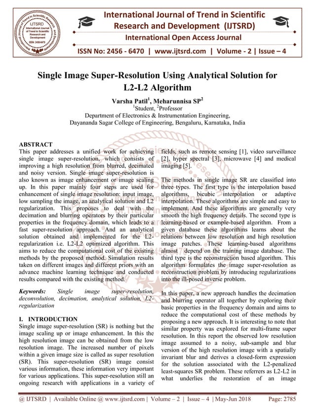 Single Image Super Resolution Using Analytical Solution For L2 L2