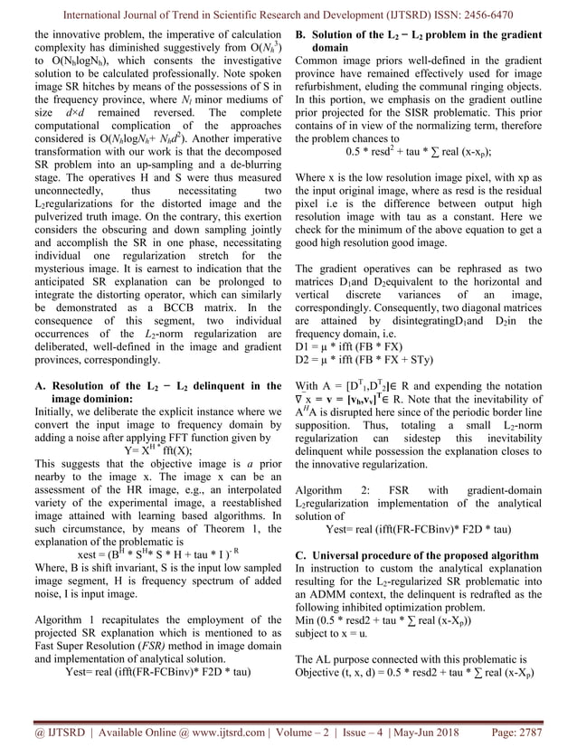 Single Image Super-Resolution Using Analytical Solution for L2-L2 Algorithm | PDF