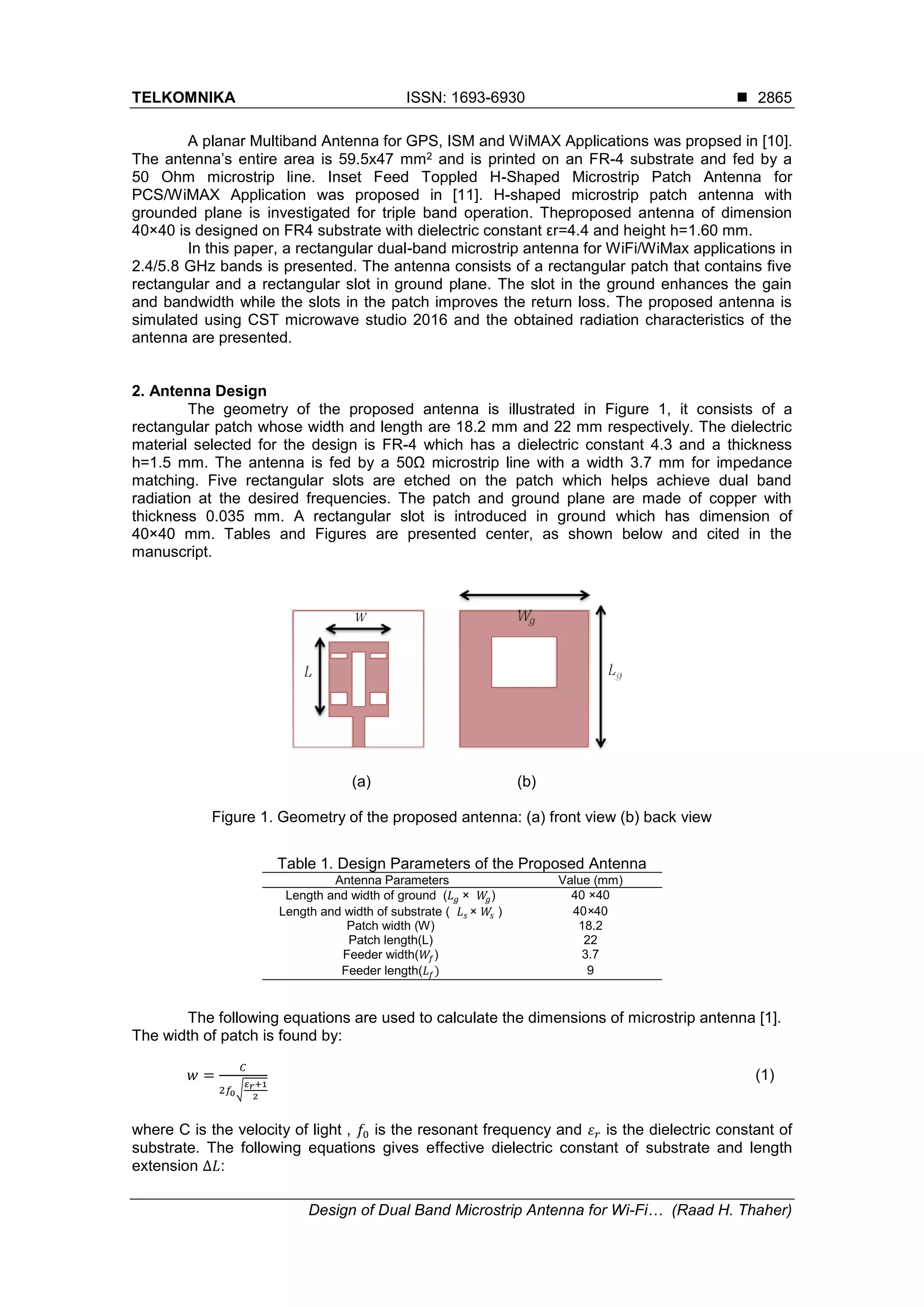 Design of Dual Band Microstrip Antenna for Wi-Fi and WiMax Applications | PDF | Physics | Science