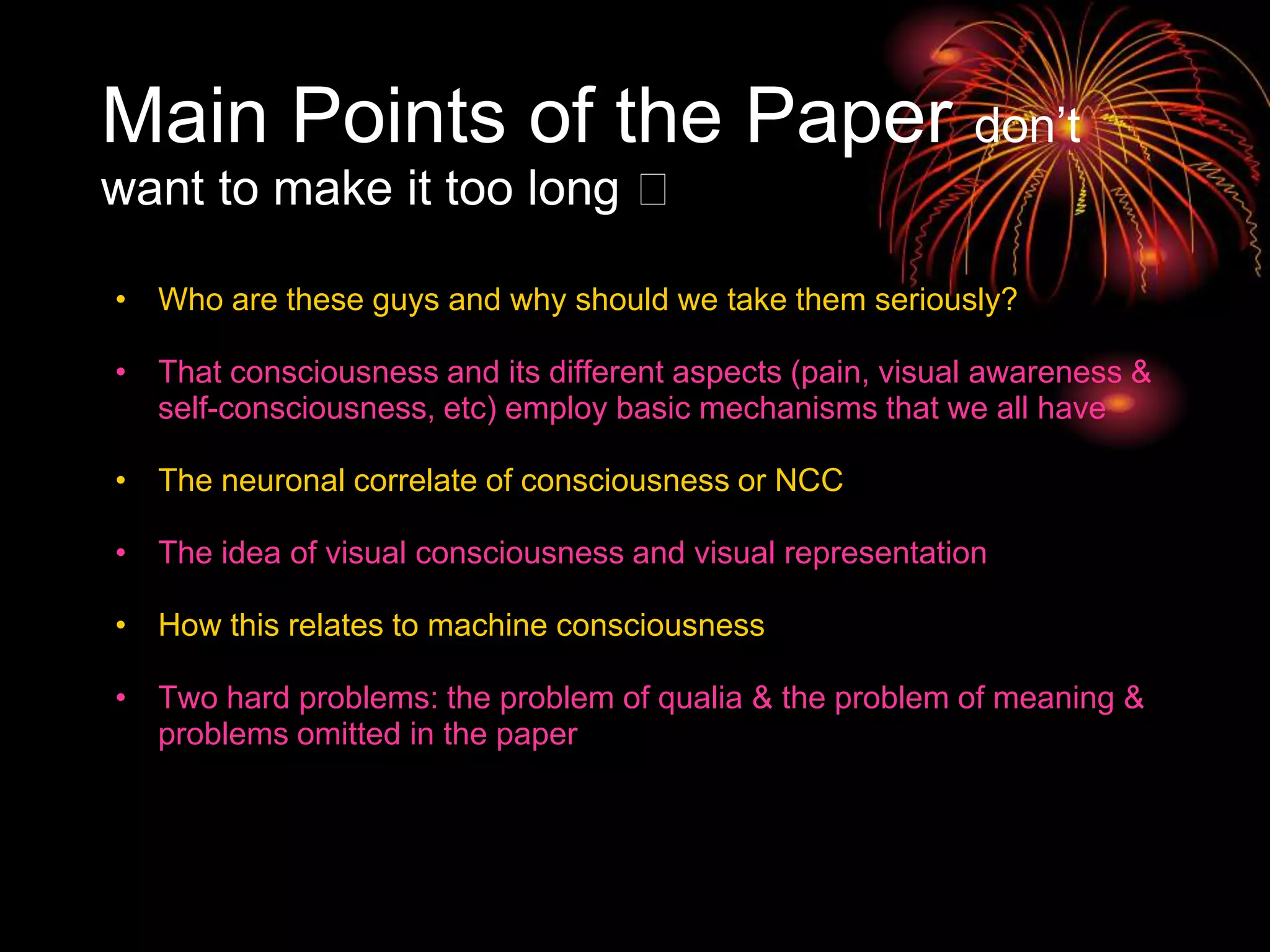 Consciousness & Neuroscience Francis Crick & Christof Koch | PPT ...