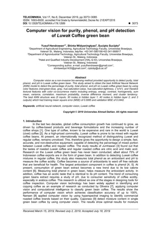 Computer vision for purity, phenol, and pH detection of Luwak Coffee green bean | PDF