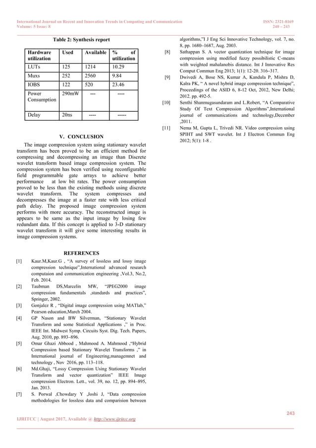 An Energy Efficient and High Speed Image Compression System Using Stationary Wavelet Transform | PDF
