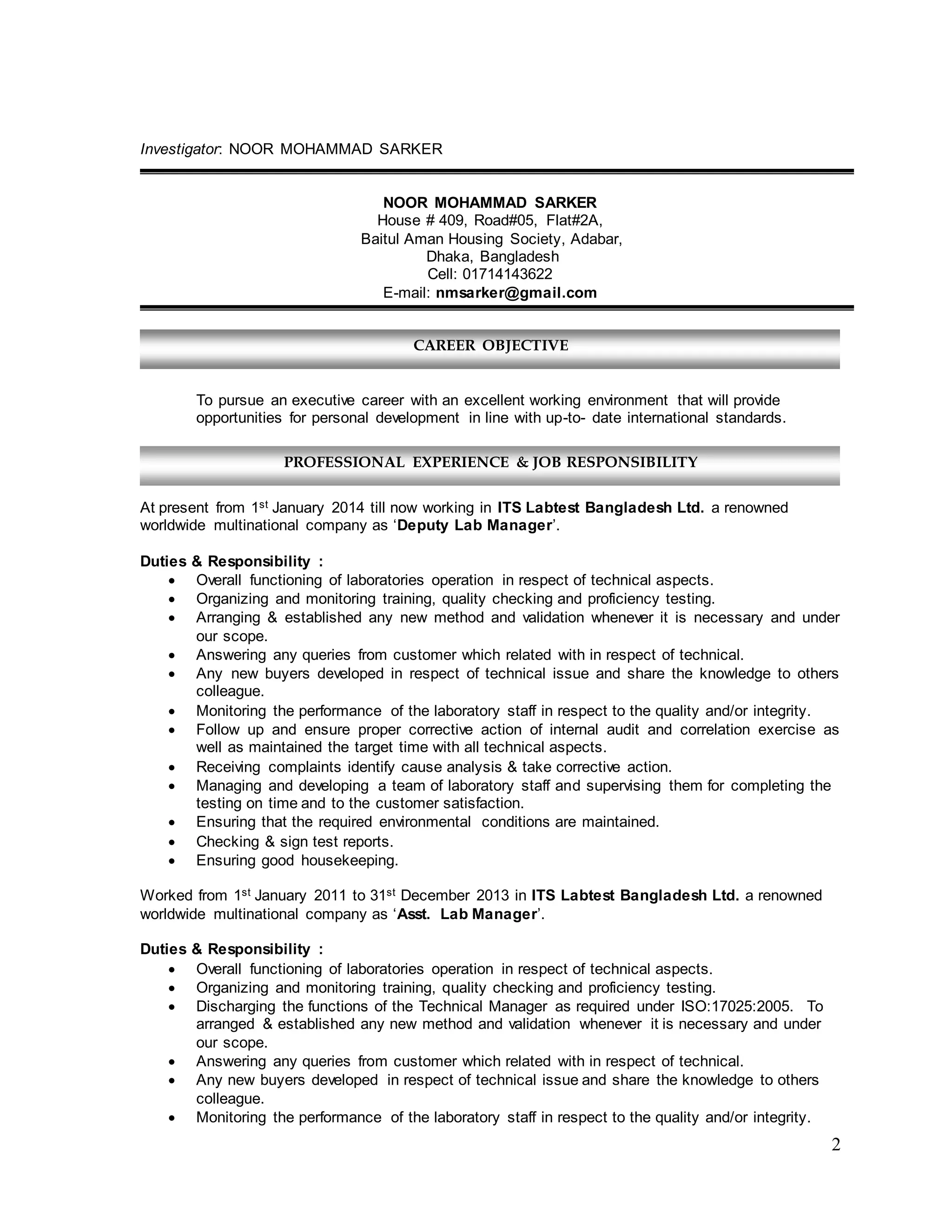 Resume of Noor | PDF