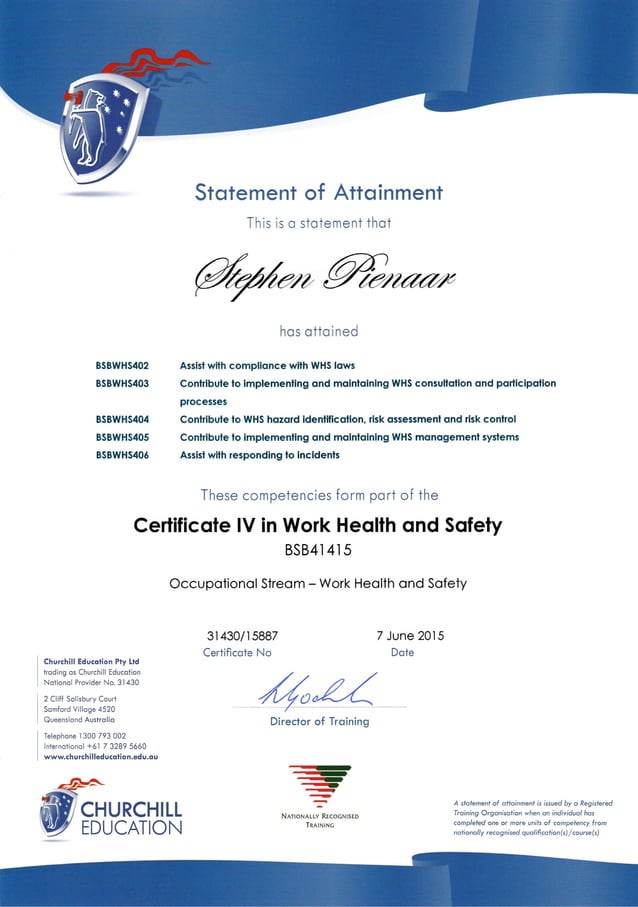 Certficate IV in Workplace Health and Safety | PDF